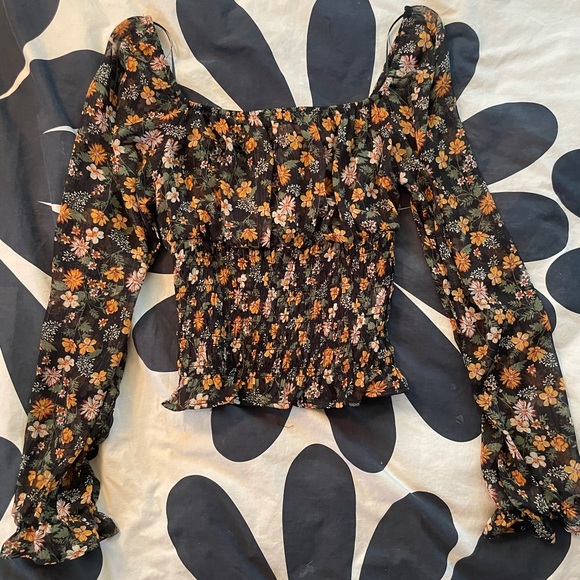 Rabbit Rose | Tops | Floral Long Sleeved Mesh Top | Poshmark